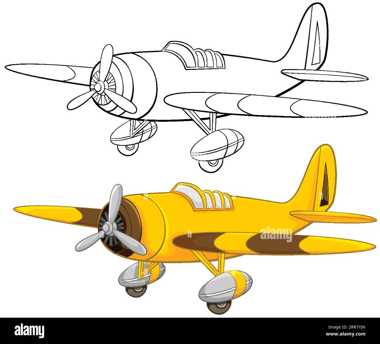 Vector cartoon illustration of classic military aircraft with an ...