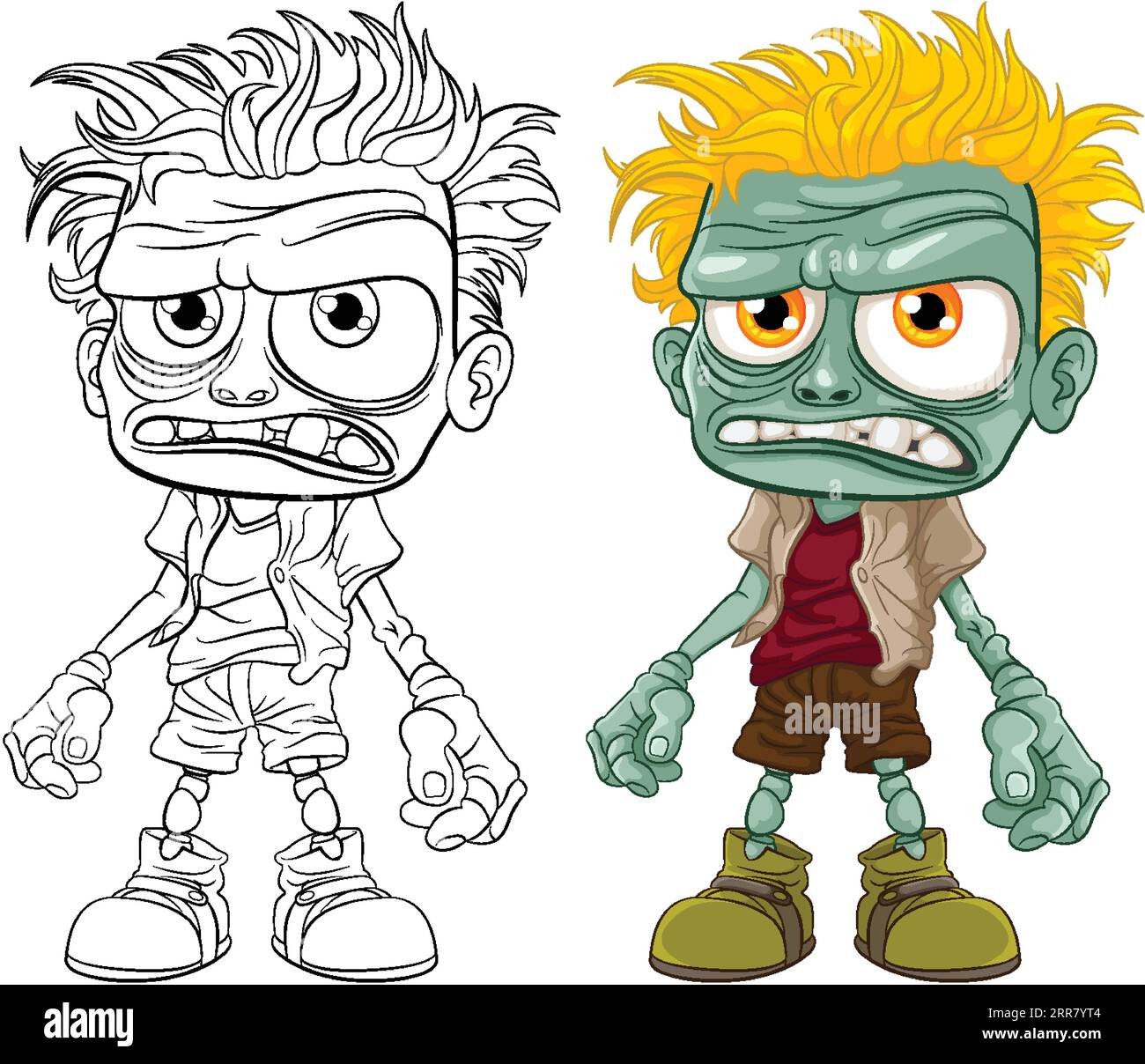 An old and grumpy zombie with green skin in a cartoon illustration ...