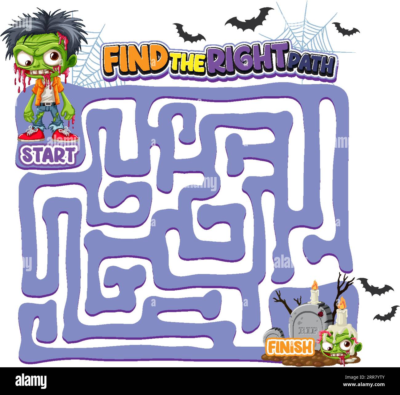 A vector cartoon illustration of a Halloween-themed zombie maze game ...