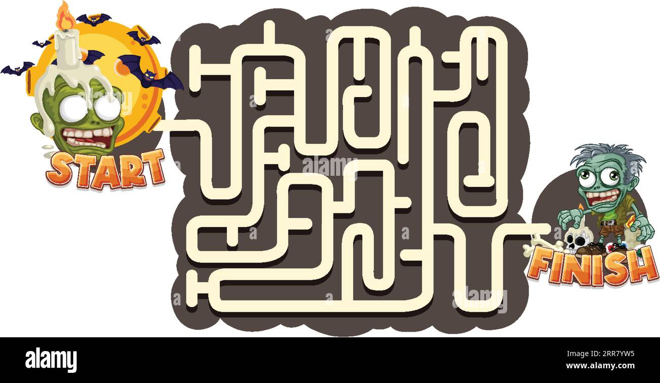 A vector cartoon illustration style Halloween zombie maze game Stock ...