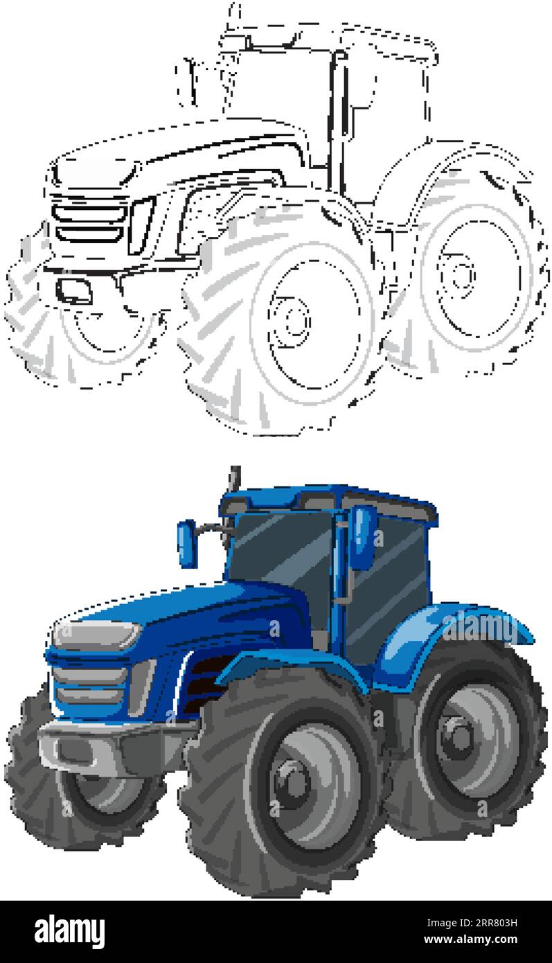 Isolated on white, this blue tractor cartoon is perfect for colouring ...