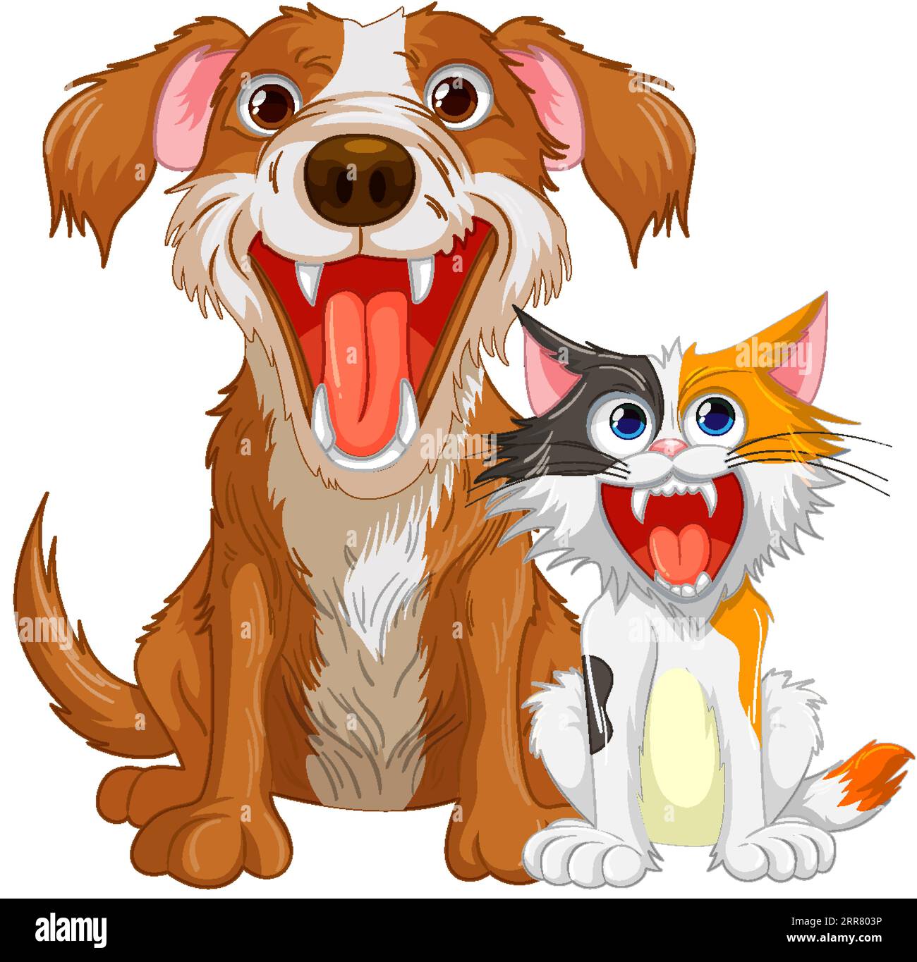 A cartoon illustration of a cat and dog with sharp teeth bared ...