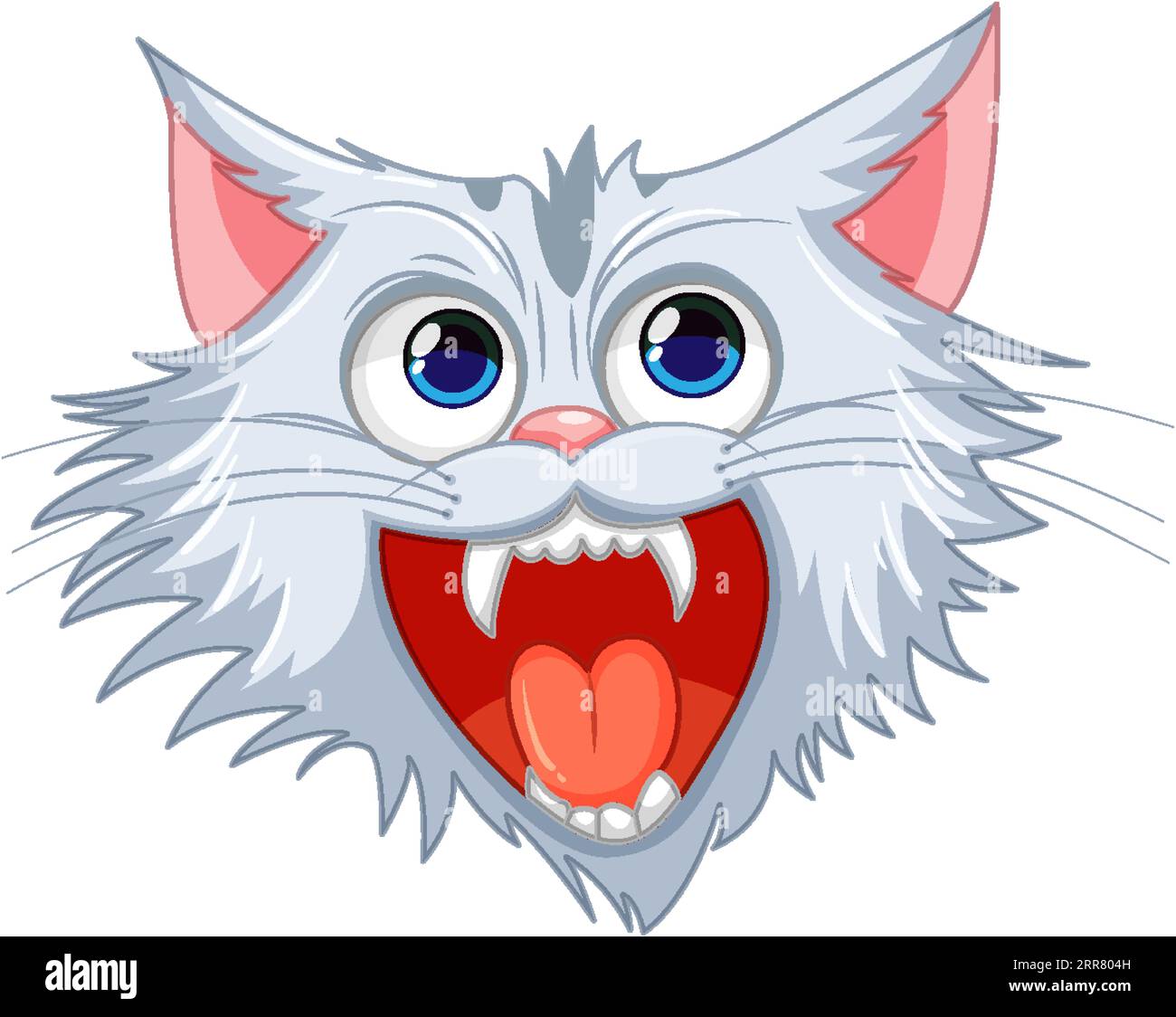 A vector cartoon illustration of a white ferocious cat isolated on a ...