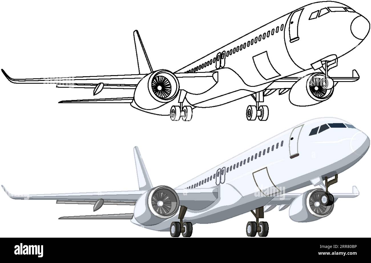 A cartoon illustration of a commercial airline airplane taking off and ...