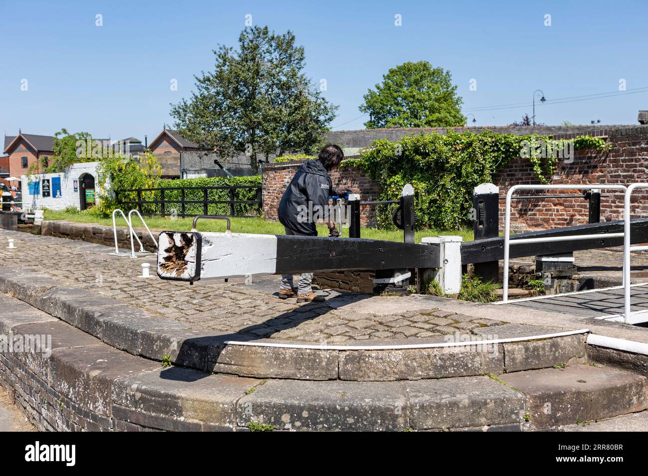 Stone Staffordshire, uk, may 20 2023 Timber Beam and Lock Gate on Old ...