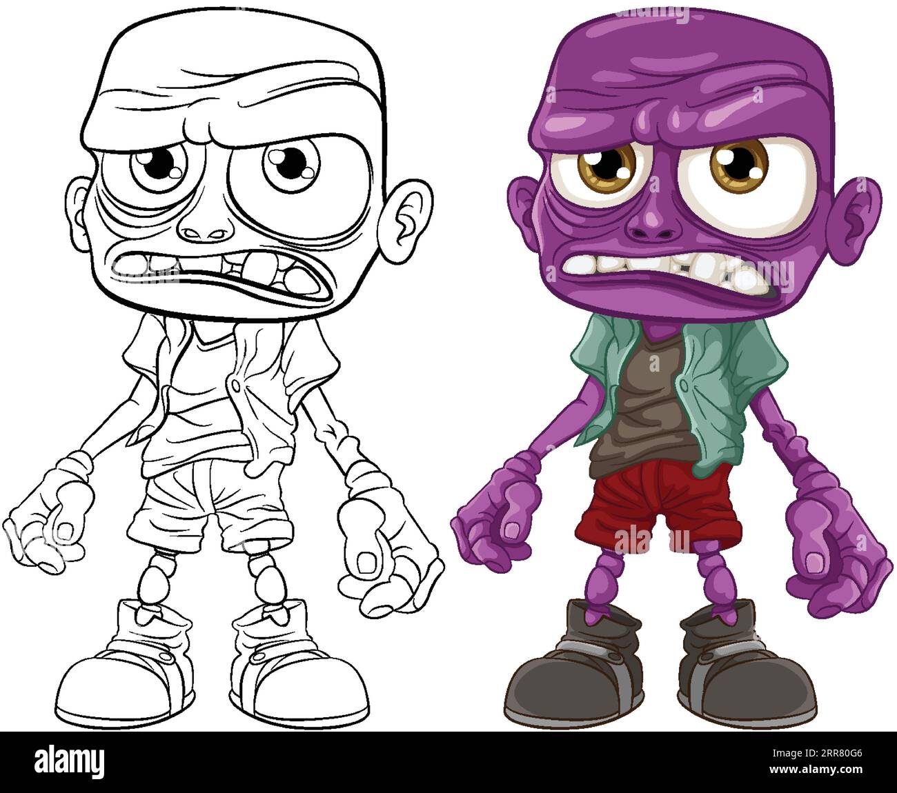 An old, grumpy zombie man with purple skin for coloring pages Stock ...