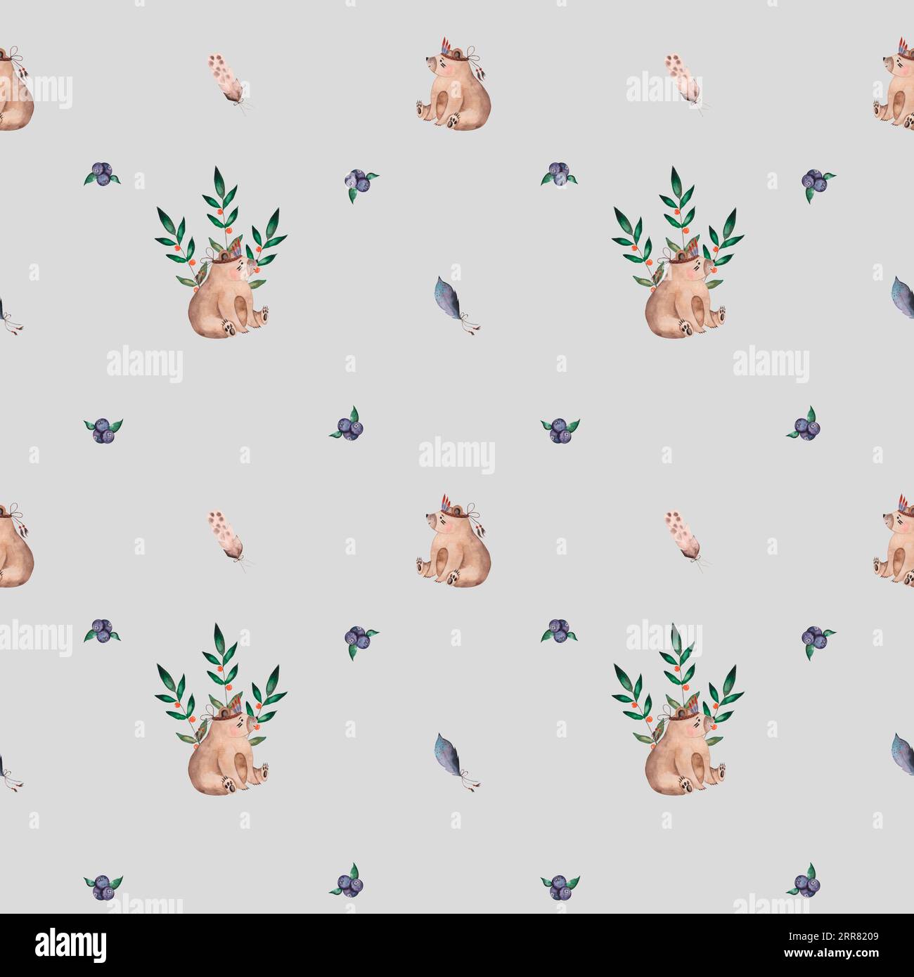 boho bear seamless watercolor pattern. cute pattern for baby textile ...