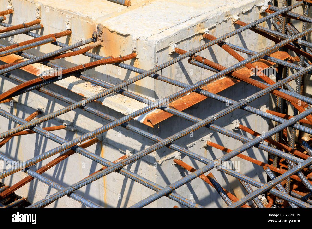 Screw thread steel bar framework, in the construction site Stock Photo ...