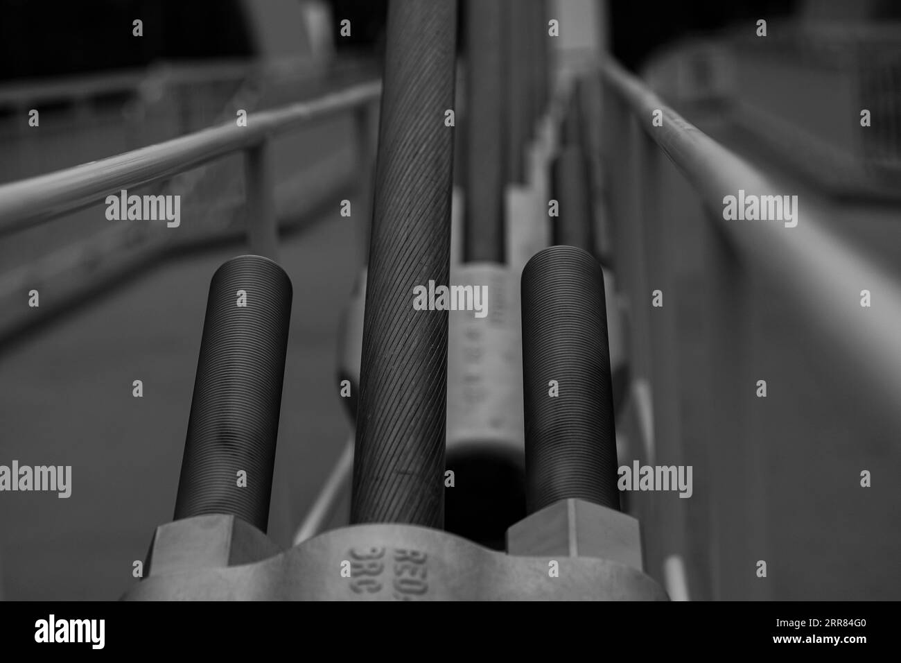 A close-up of a cable-stayed bridge in Owinska with the structural ...