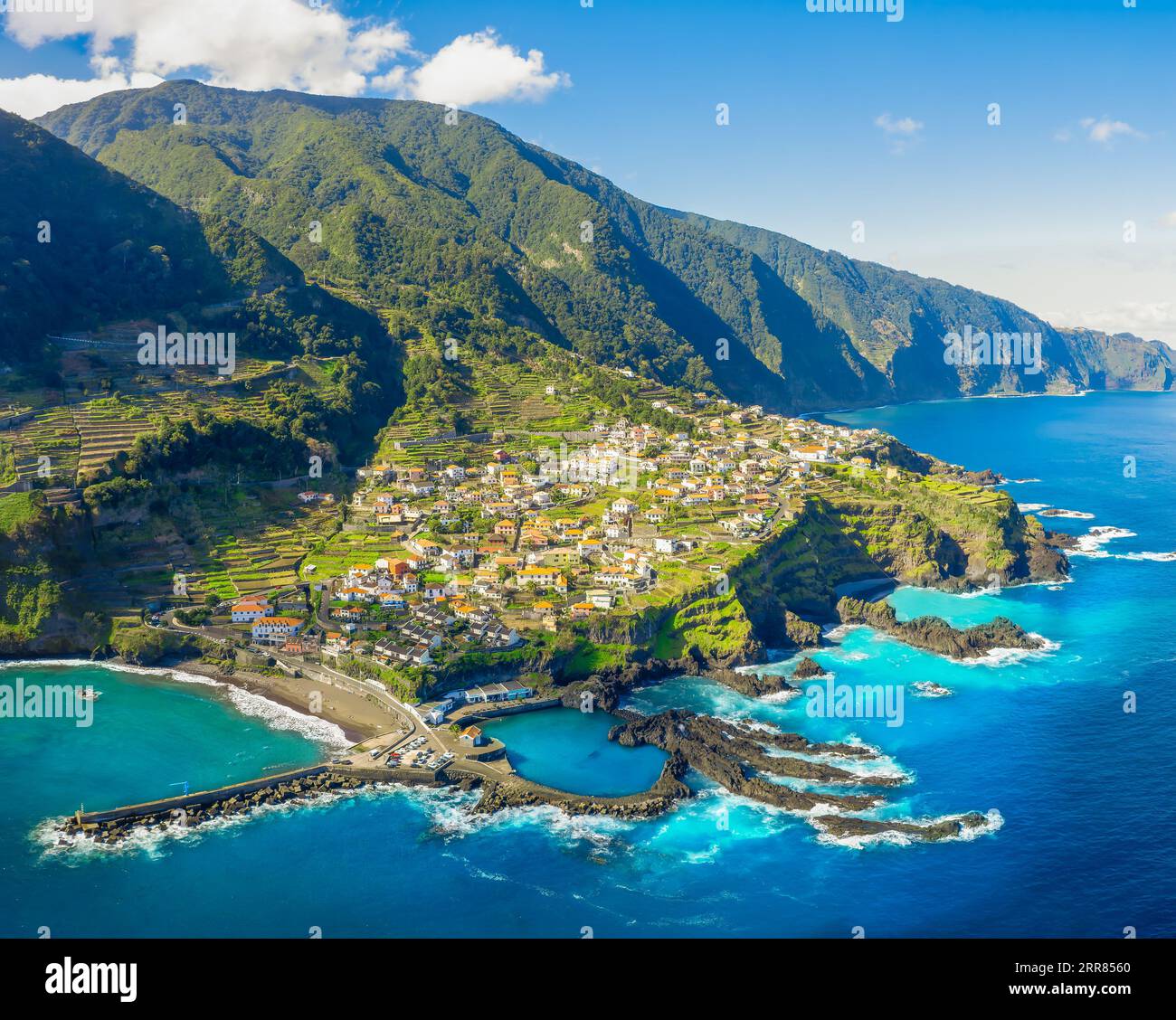 Landscape with Seixal village of north coast, Madeira island, Portugal ...