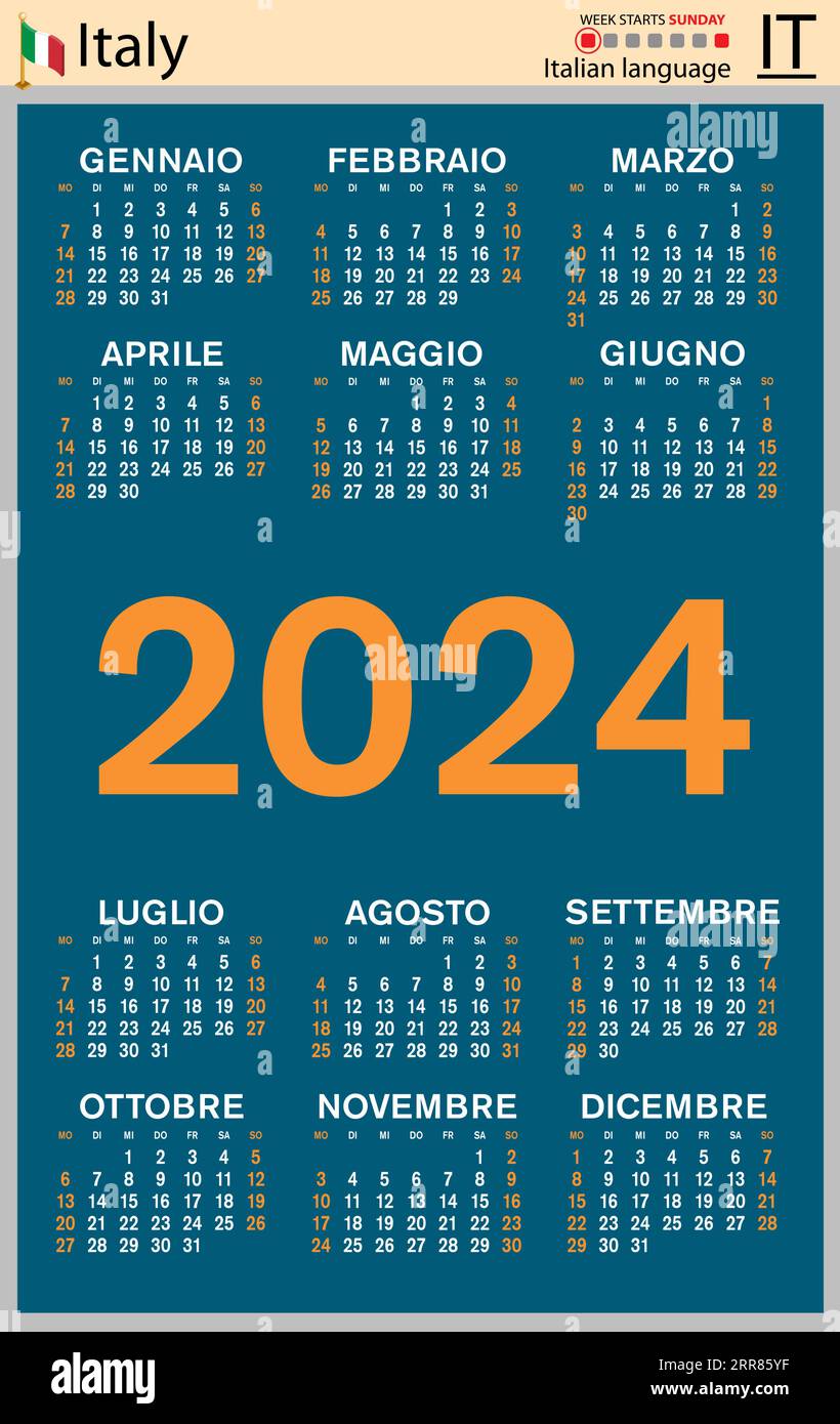 Italian vertical pocket calendar for 2024 (two thousand twenty four ...