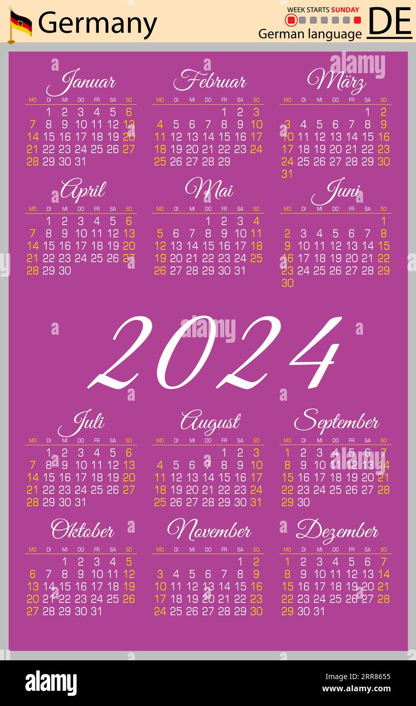 German vertical pocket calendar for 2024 (two thousand twenty four ...