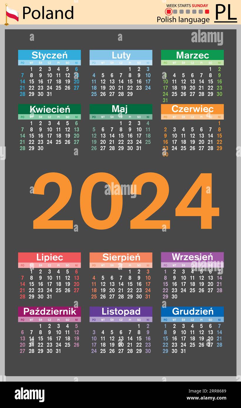 Polish vertical pocket calendar for 2024 (two thousand twenty four ...
