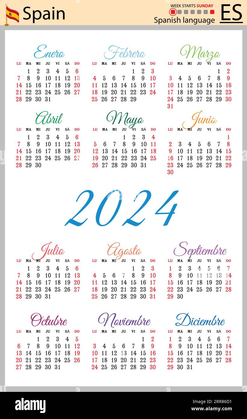 Spanish vertical pocket calendar for 2024 (two thousand twenty four ...