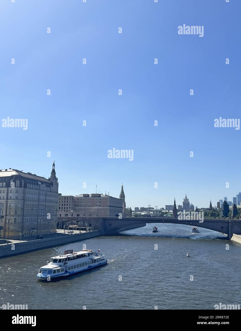 Moscow, Russia -August 7, 2023: Pleasure motor ship floats on the ...