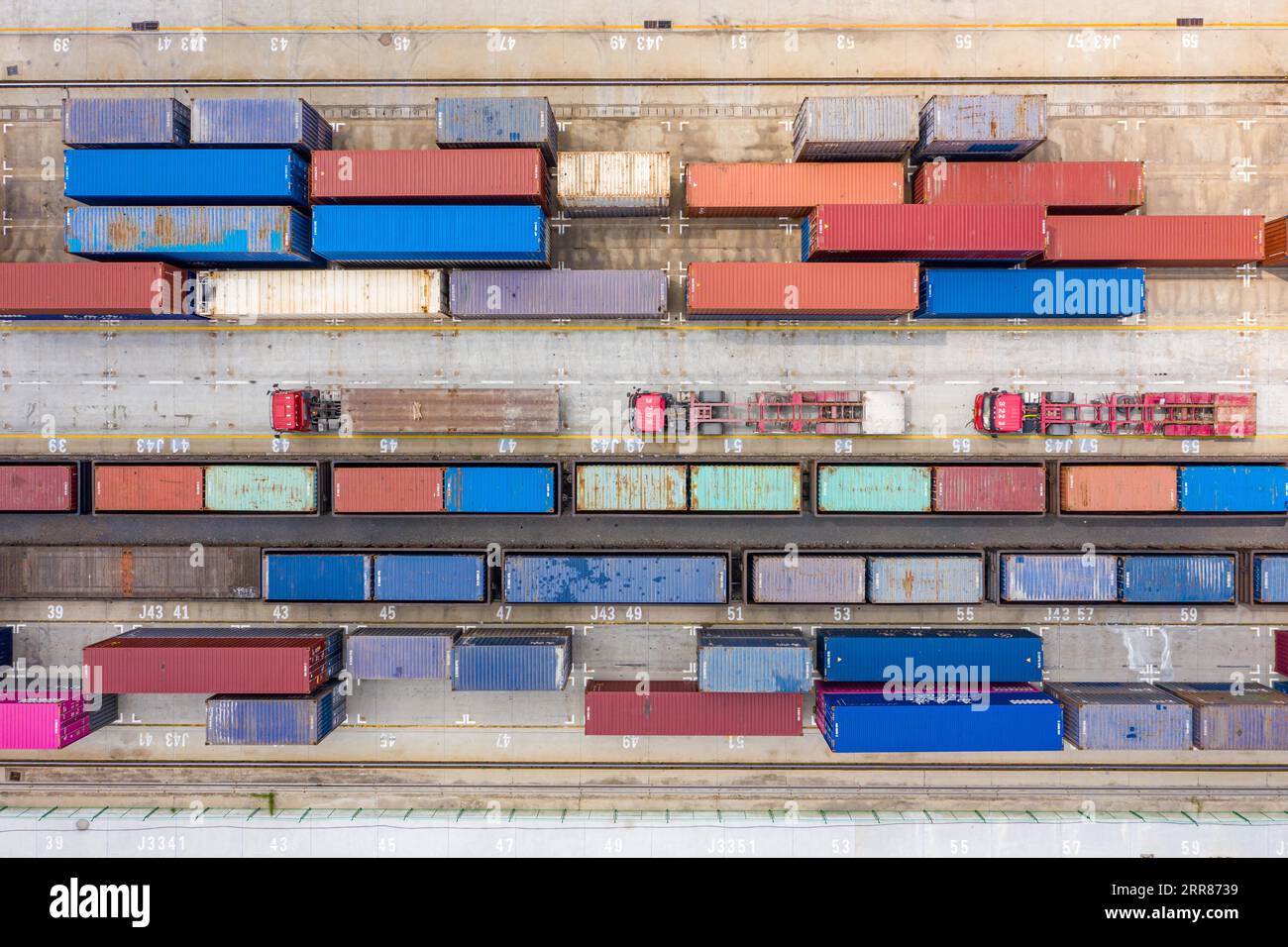 Aerial photo shows the railway inland port in Zhengzhou City, central ...