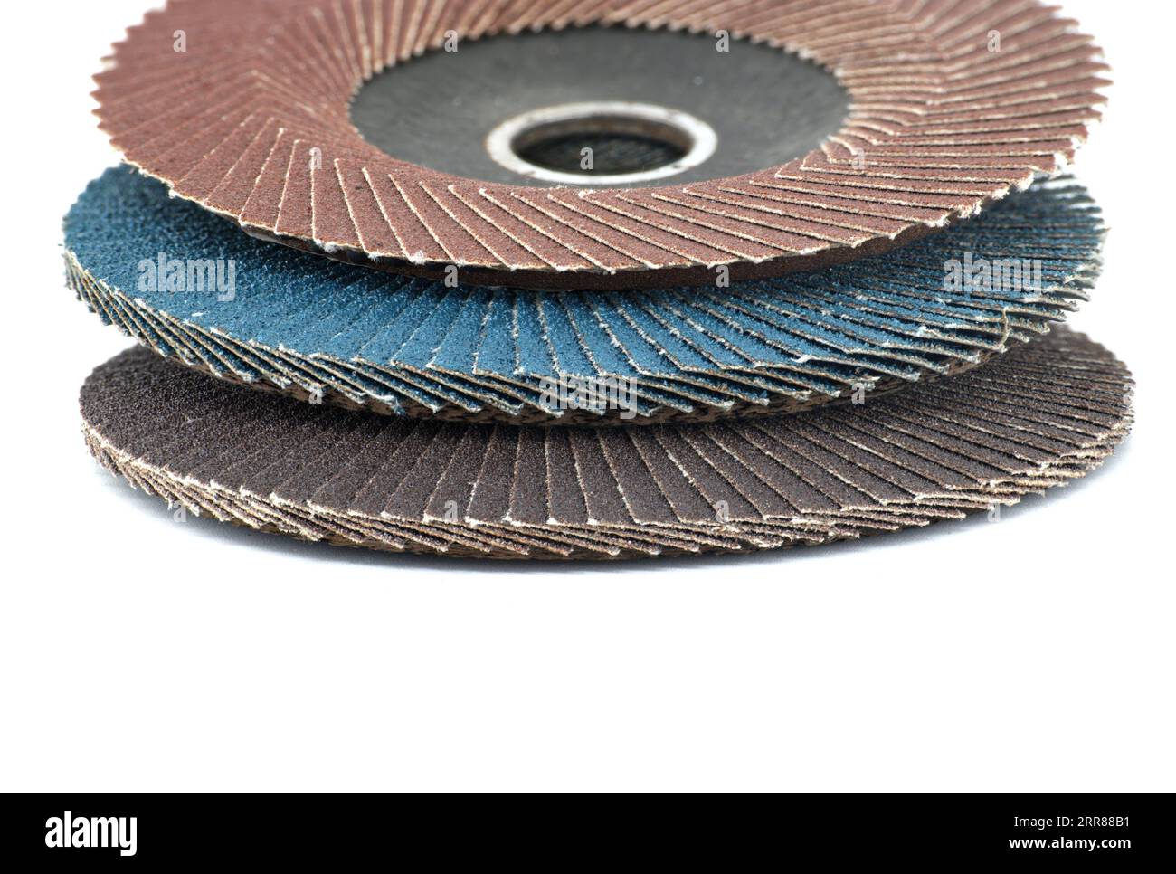 Several sanding discs in close-up view isolated on white background ...