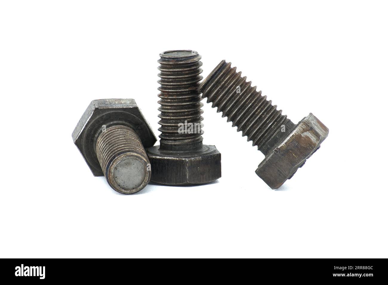 Full thread hexagon bolts isolated on white background Stock Photo - Alamy