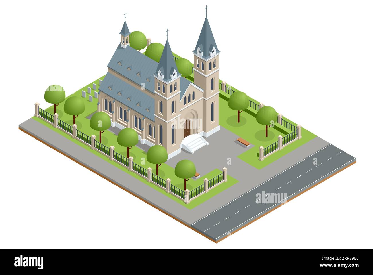 Isometric Catholic church building isolated on a white background Stock ...