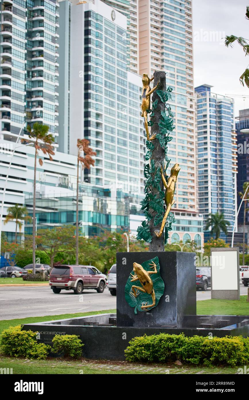 View of the Golden Frog fountain, Panama City, Panama, Republic of ...