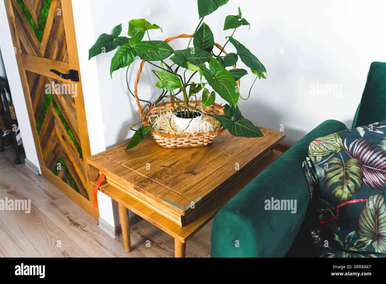 Wooden joinery, a table and internal door, interior design. High ...