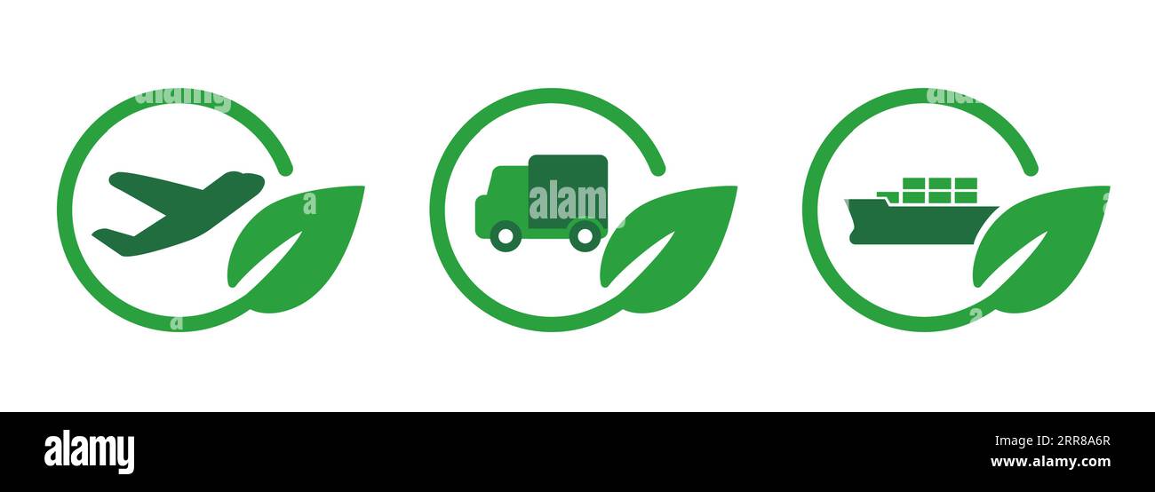 Green transport delivery eco logistic plane ship truck leaves symbol ...