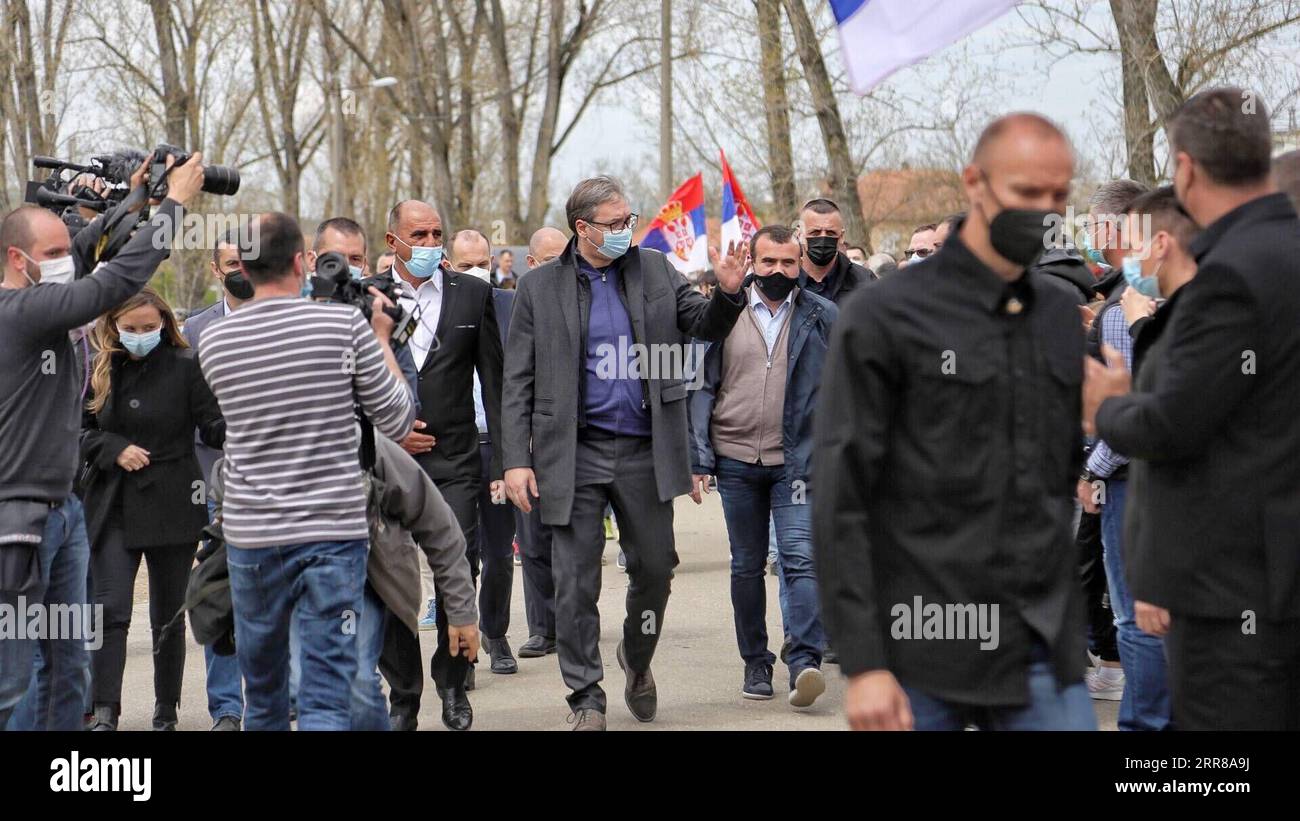 210427 -- DOLJEVAC, April 27, 2021 -- Serbian President Aleksandar ...