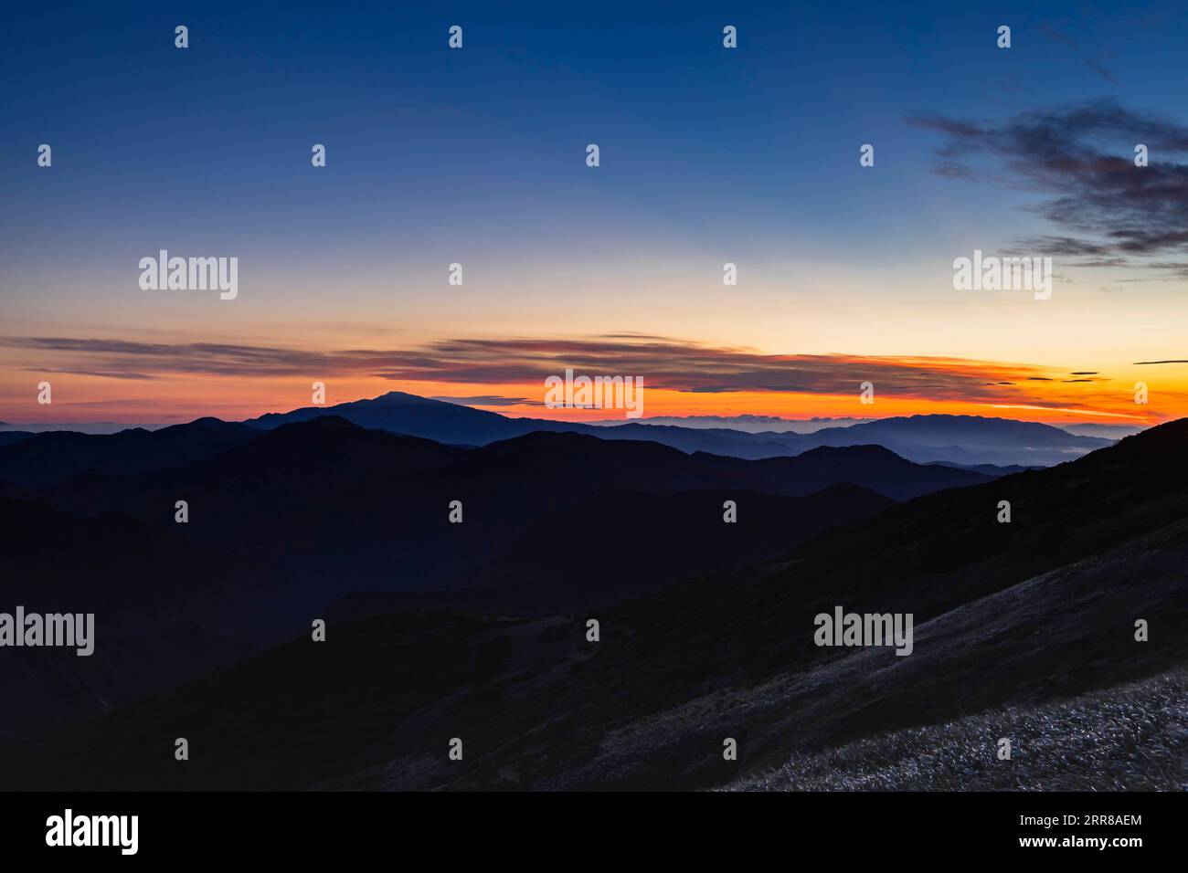 Asahi Mountain Range, morning dawn, distant view of Mt.Gassan & Chokai ...