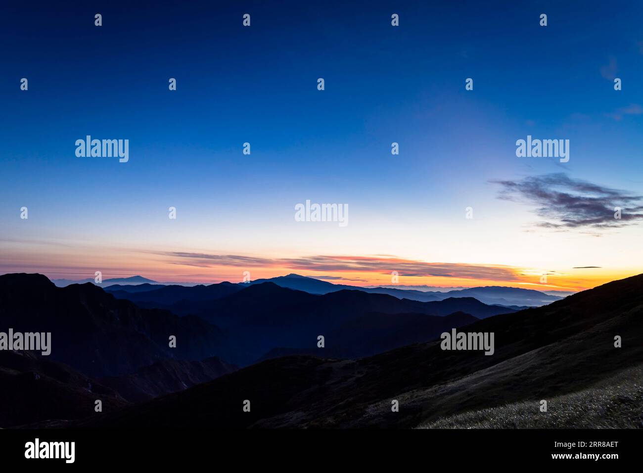 Asahi Mountain Range, morning dawn, distant view of Mt.Gassan & Chokai ...