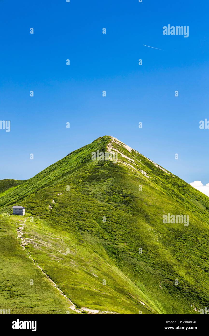 Asahi Mountain Range, highest Mt.Ohasahidake(pinnacle) and shelter hut ...