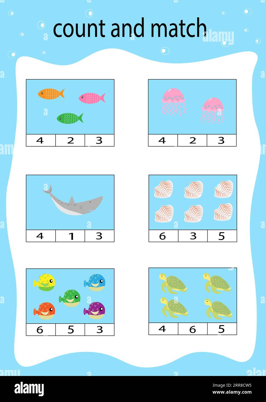 game development count and match ocean fish jellyfish turtle shark ...