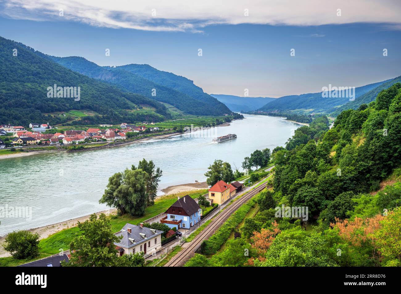 Scenic view of Danube river, Spitz, Lower Austria, Austria Stock Photo ...