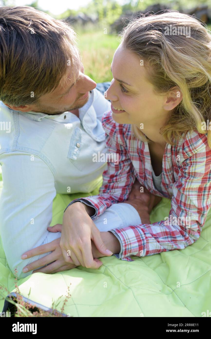 Picnic scene woman lying on hi-res stock photography and images - Alamy