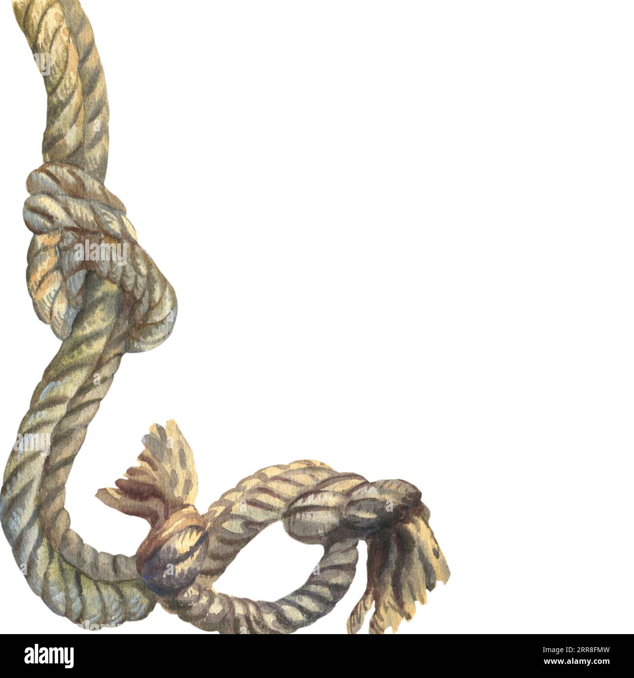 Watercolor illustration frame with of rope roll for camping isolated on ...