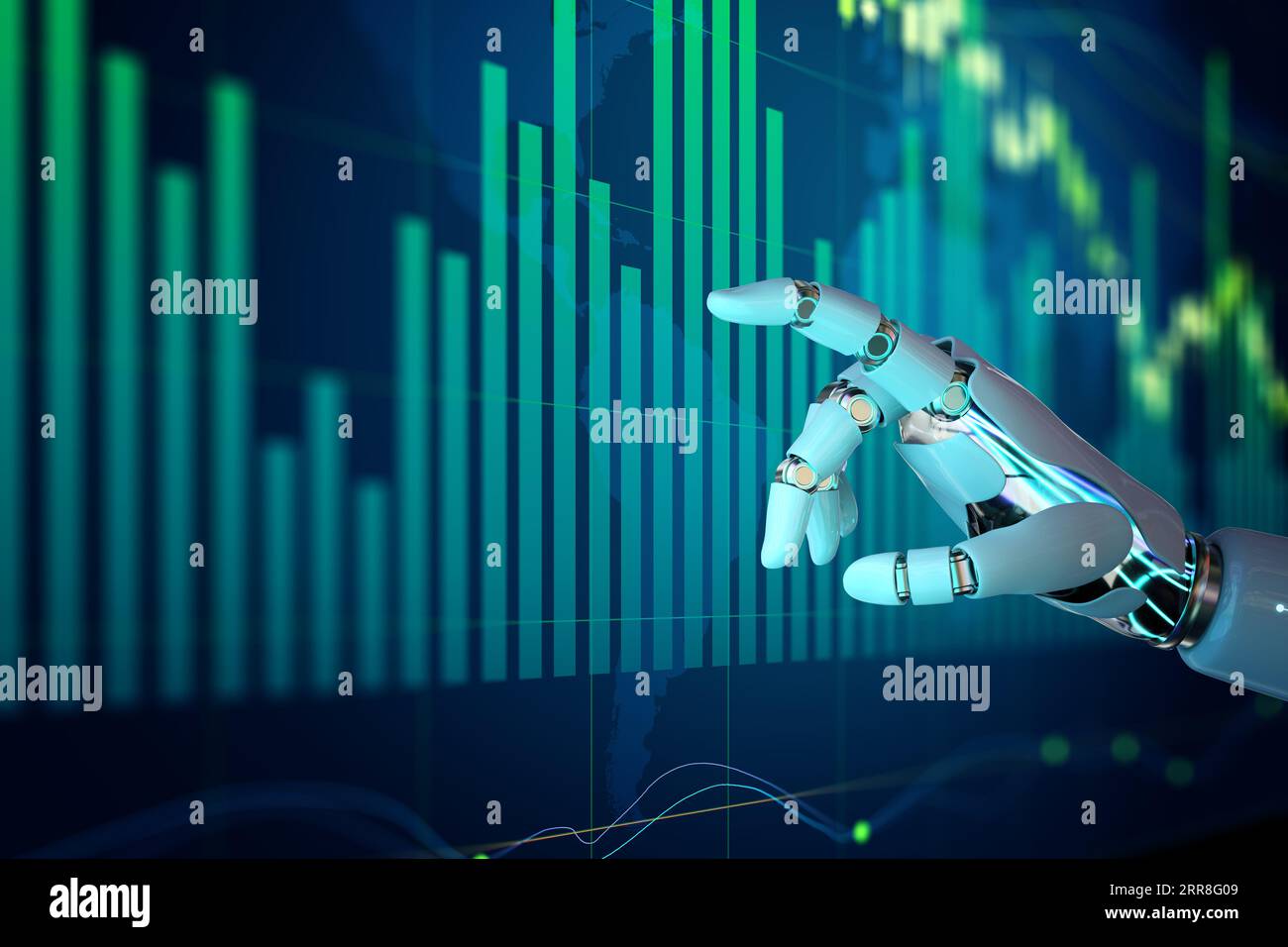 Ai Robot hand touching forex charts and diagrams stock market display on board. Investment and ...
