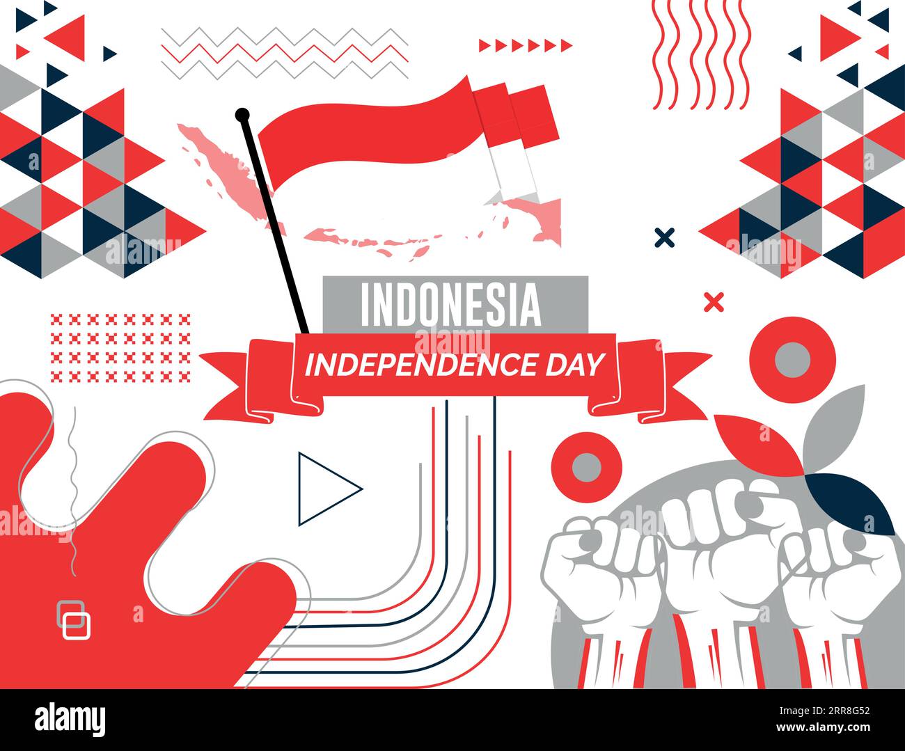 Indonesia national day bannerwith map flag colors background and ...