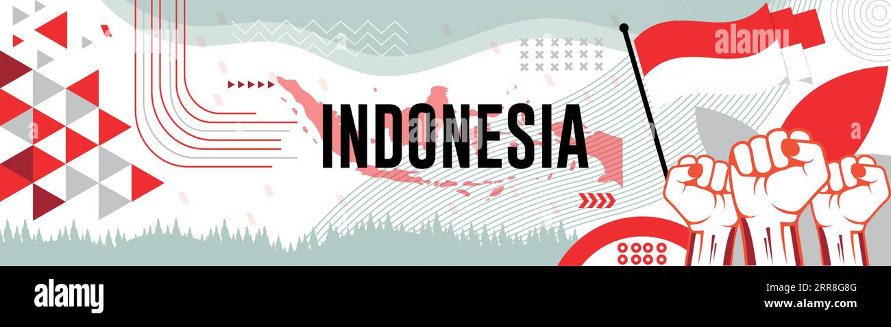 Indonesia national day bannerwith map flag colors background and ...