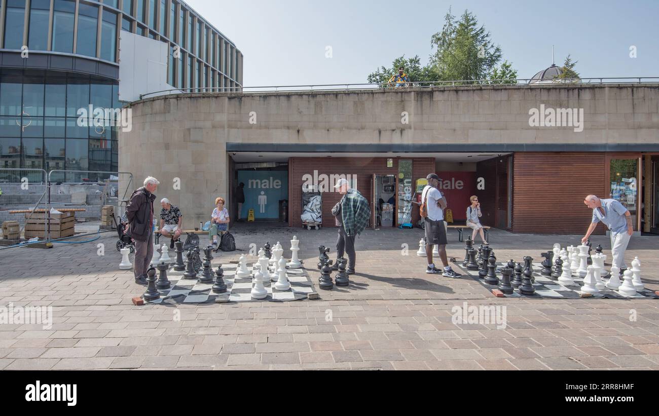 Giant chess by the pavilion cafe and mirror pool bradford hi-res stock ...