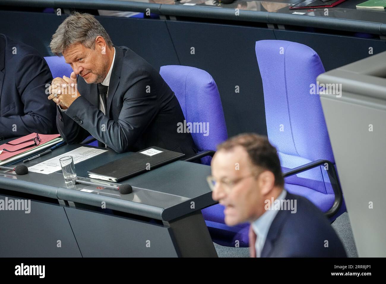 Berlin, Germany. 07th Sep, 2023. Jens Spahn (CDU) speaks next to Robert ...