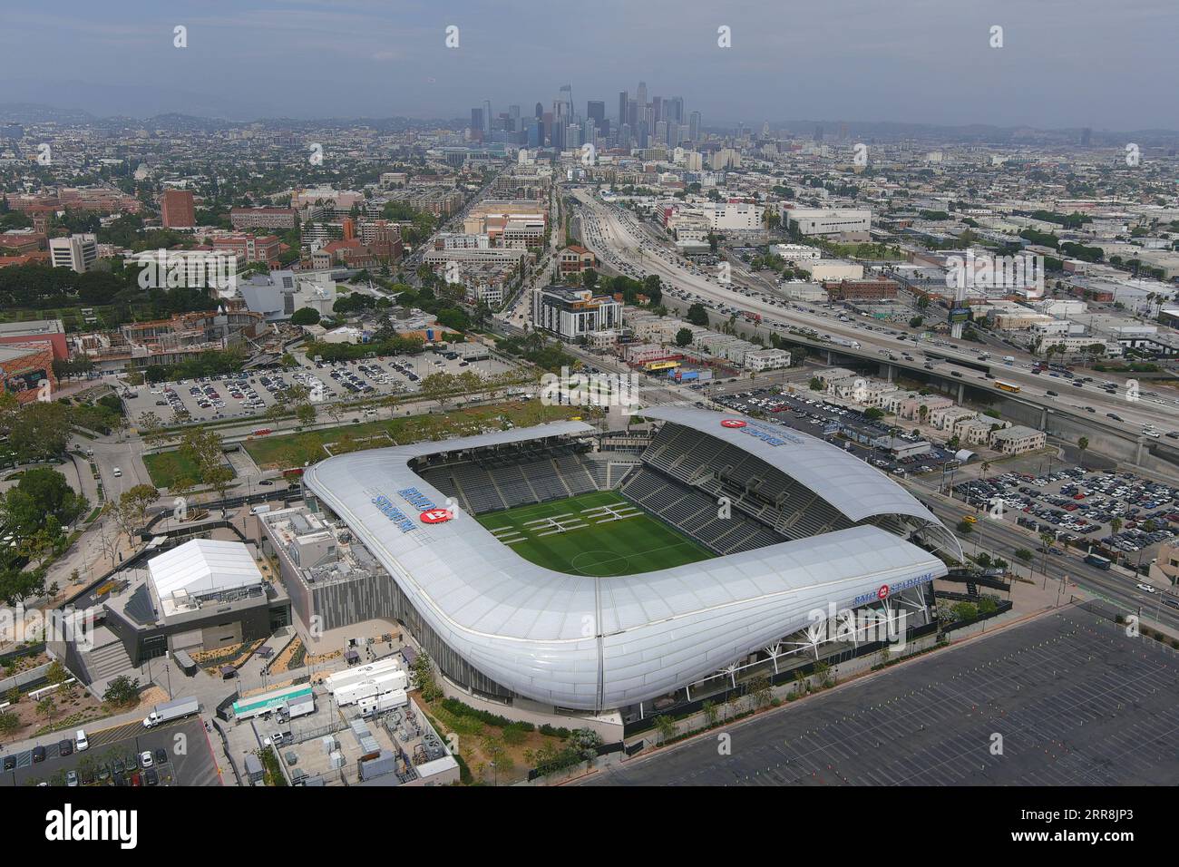 A general overall aerial view of BMO Stadium, Friday, Sept. 1, 2023, in ...