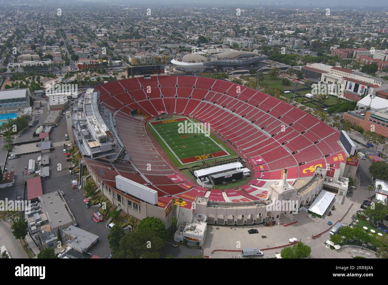 A general overall aerial view of the Los Angeles Memorial Coliseum ...