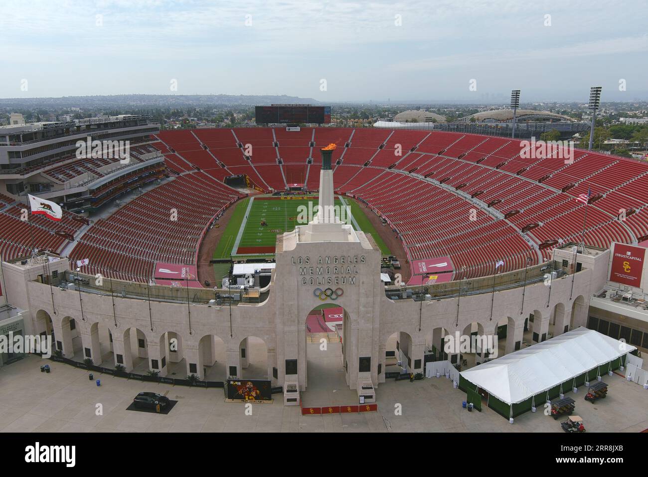 A general overall aerial view of the Los Angeles Memorial Coliseum ...