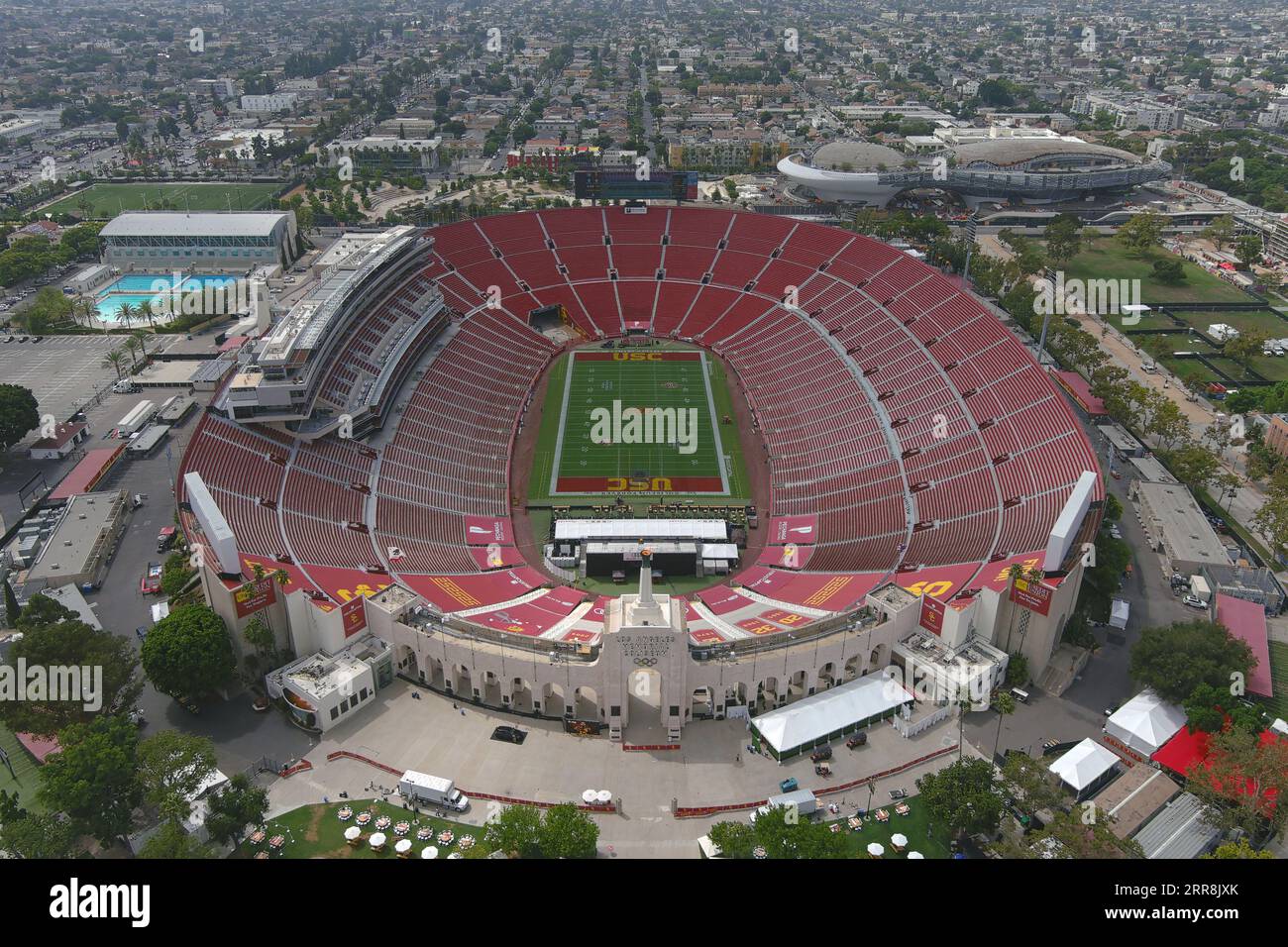 A general overall aerial view of the Los Angeles Memorial Coliseum ...