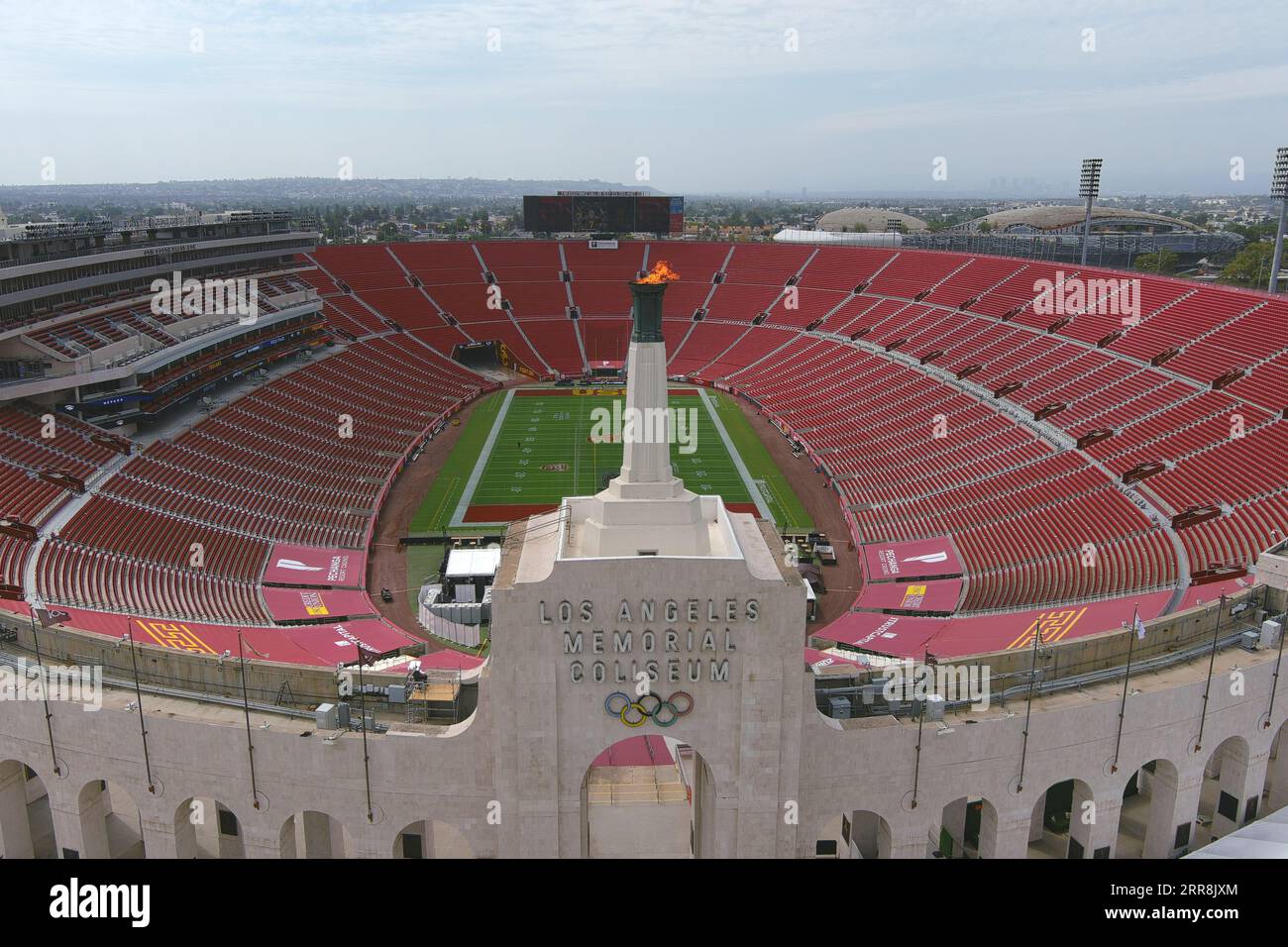 A general overall aerial view of the Los Angeles Memorial Coliseum ...