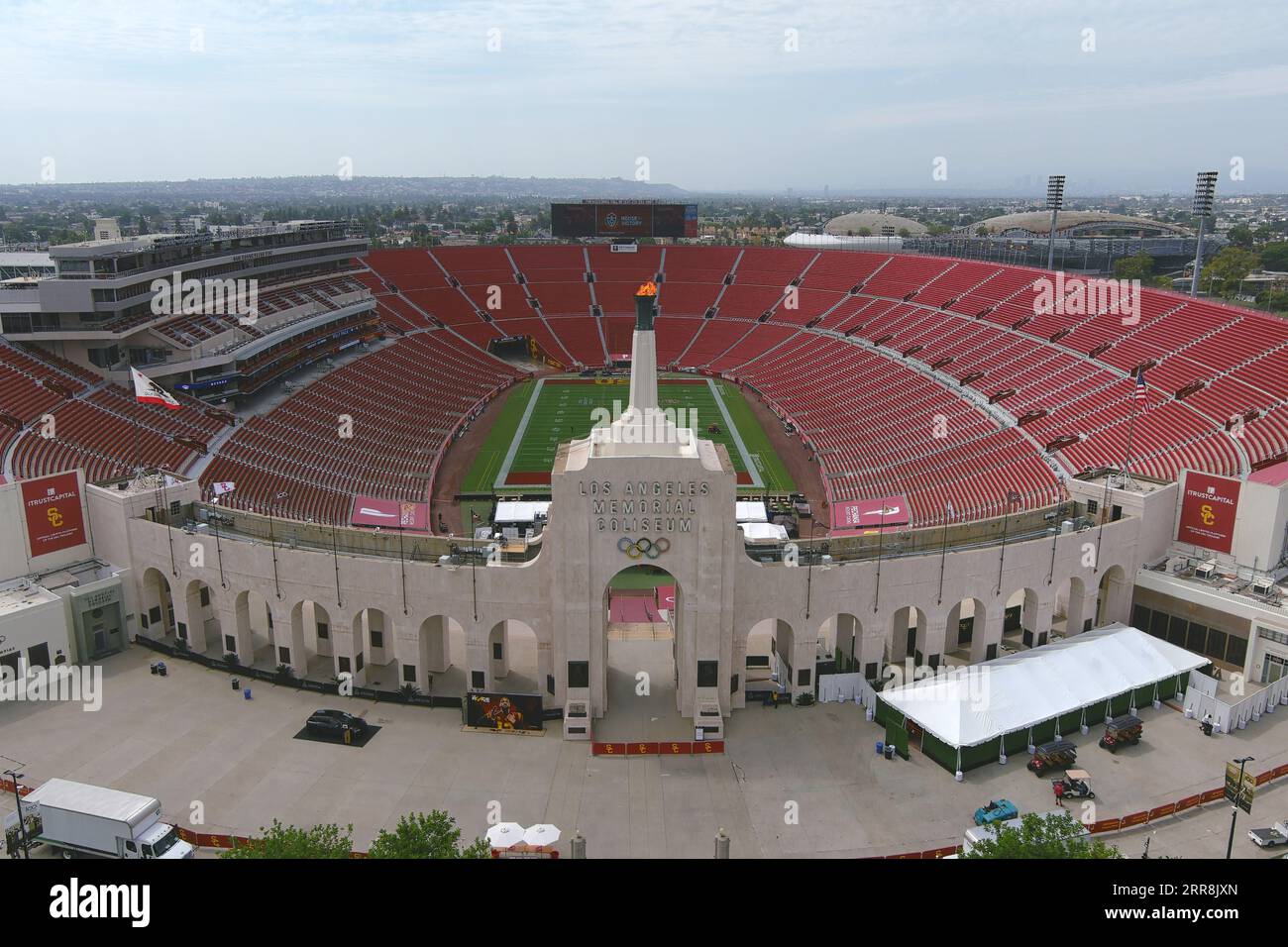 A general overall aerial view of the Los Angeles Memorial Coliseum ...