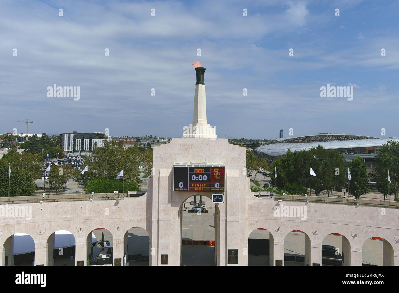 A general overall aerial view of the Los Angeles Memorial Coliseum ...