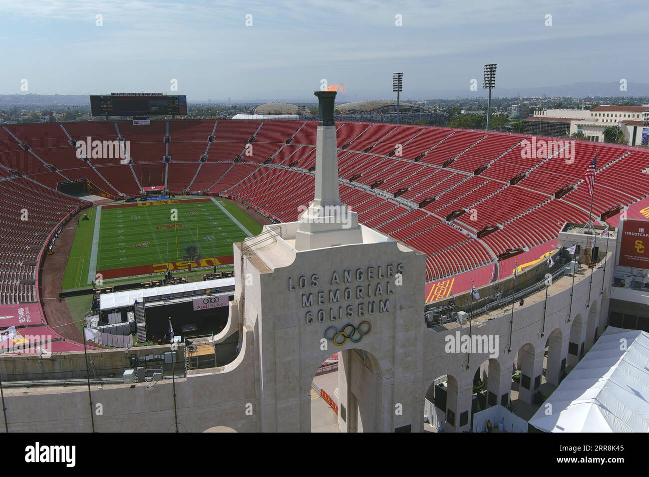 A general overall aerial view of the Los Angeles Memorial Coliseum ...