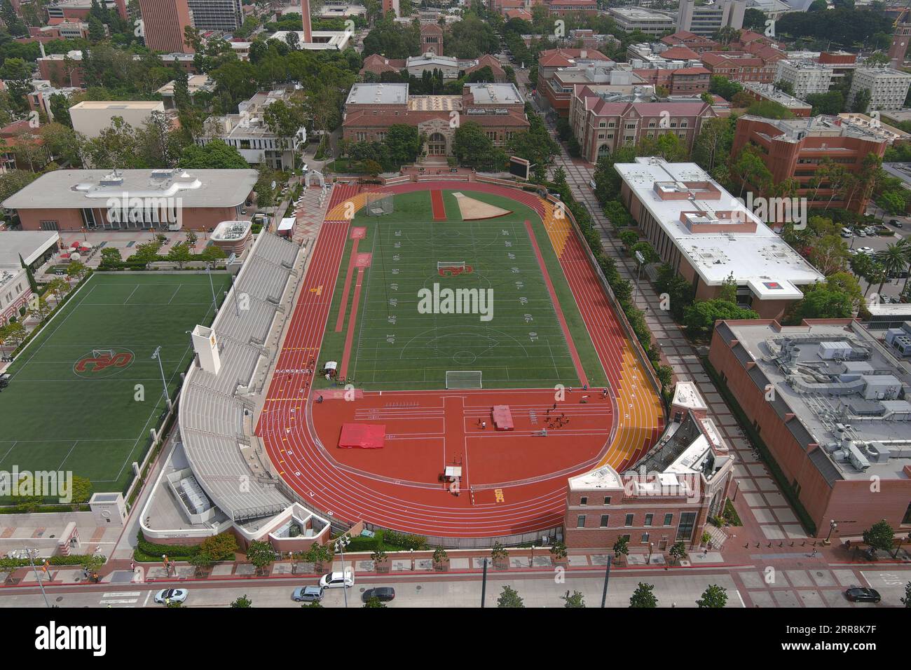 A general overall aerial view of the Allyson Felix Field at Katherine B ...