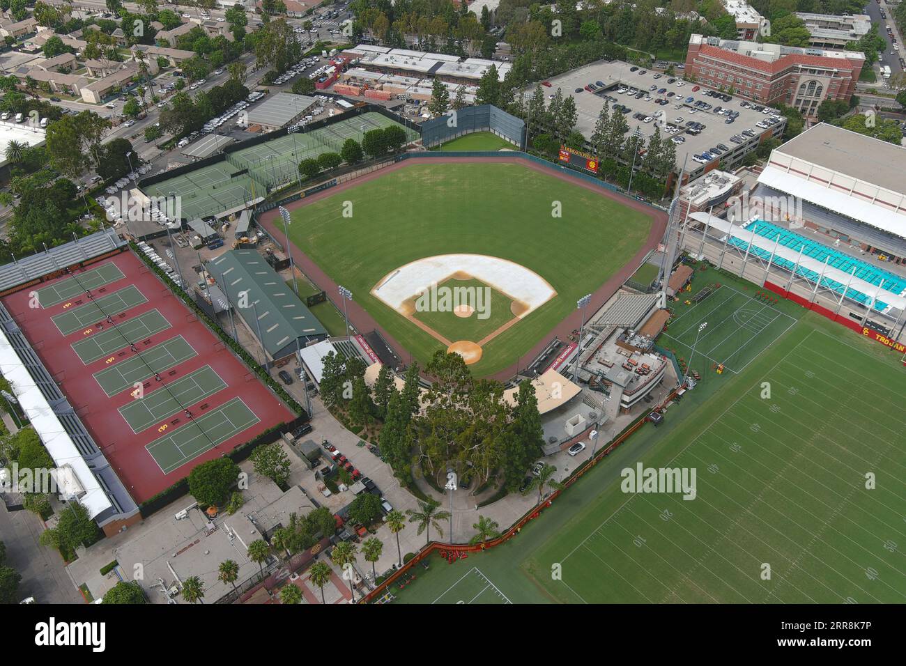 A general overall aerial view of the Dedeaux Field on the campus of ...