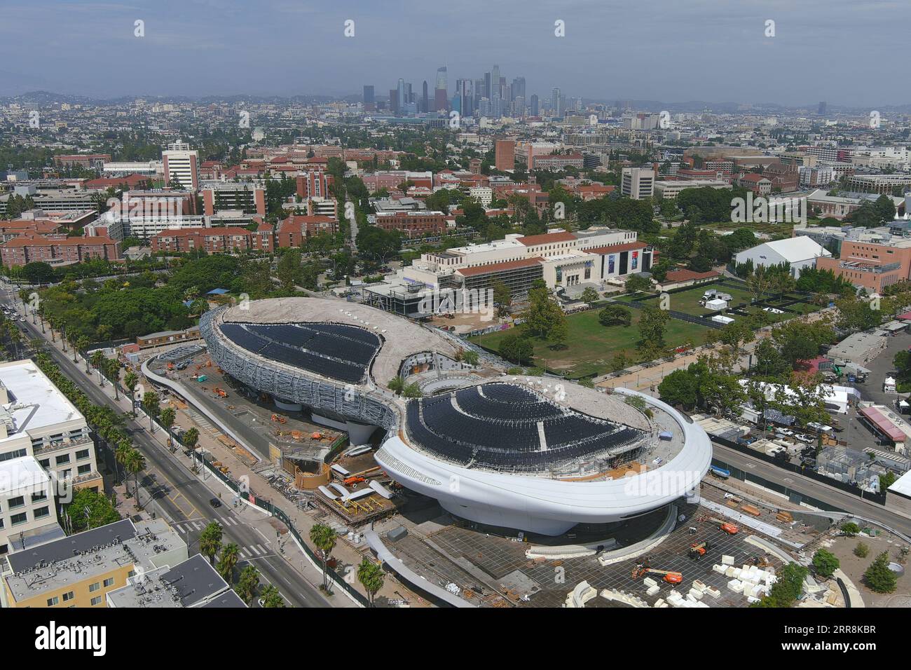 A general overall aerial view of the Lucas Museum of Narrative Art ...
